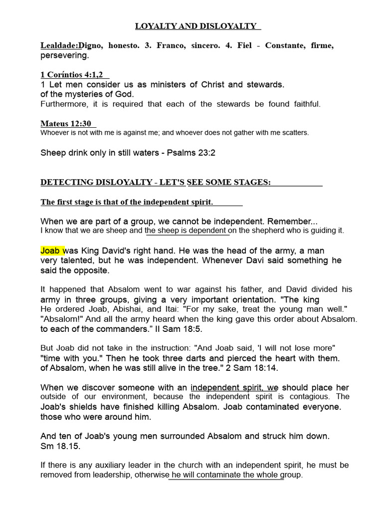 Practical Outline On Loyalty and Disloyalty | PDF