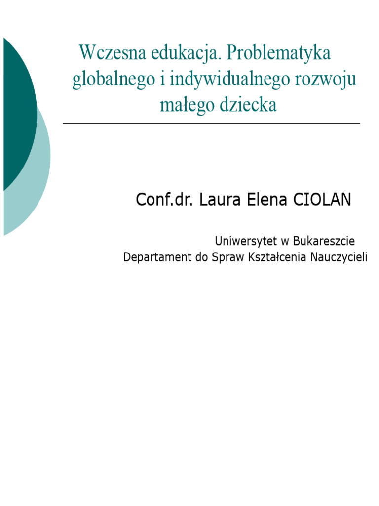 Edukacja Wczesna - Prof. Laura Ciolan | PDF