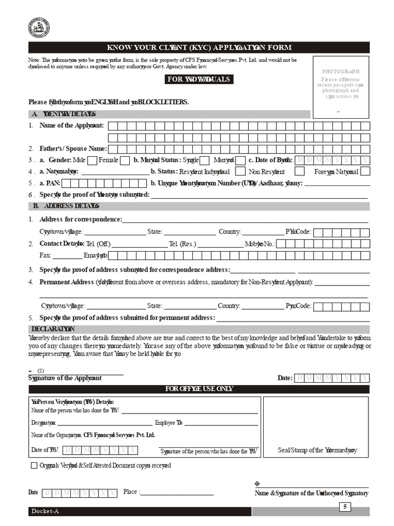 CFS KYC | PDF | Private Sector | Equity Securities