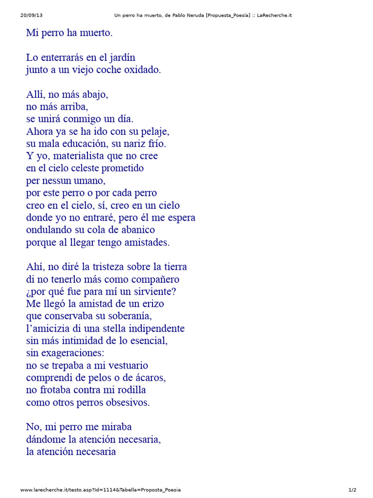 Un Perro Ha Muerto, de Pablo Neruda | PDF