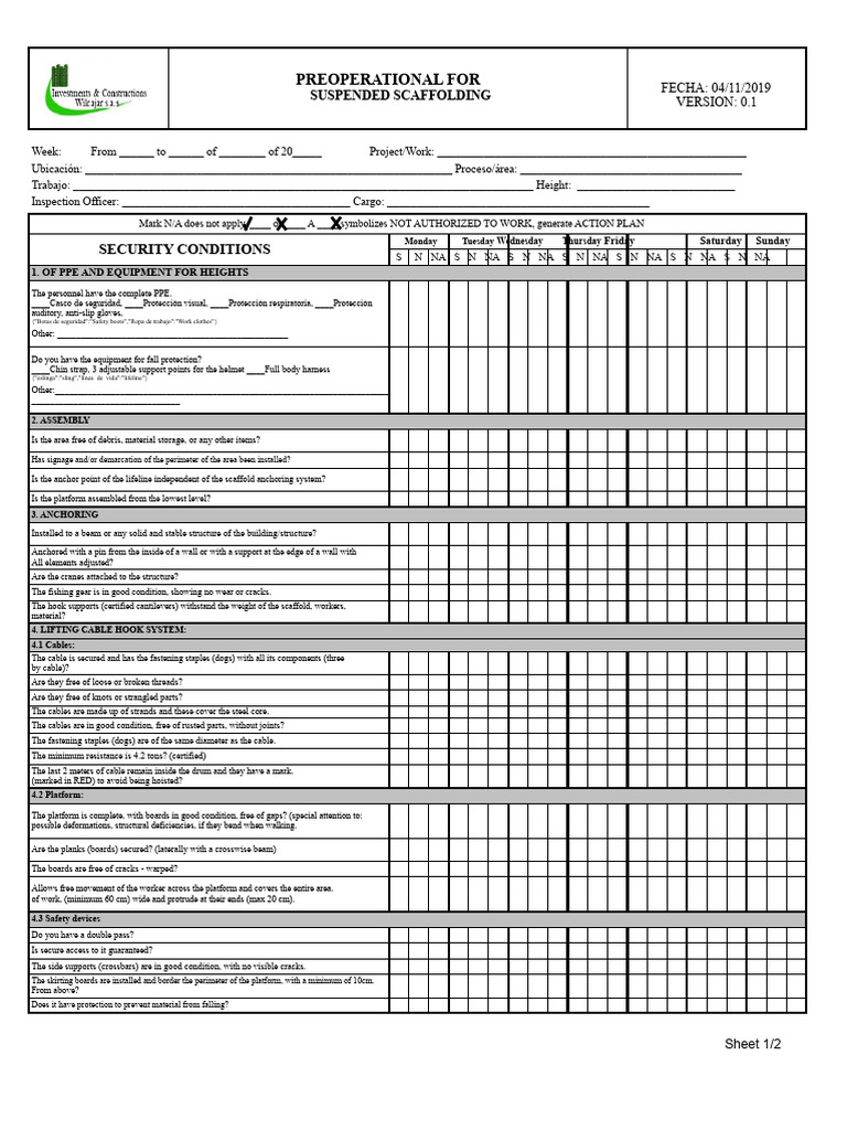 Preoperational Checklist for Scaffolding | PDF | Scaffolding