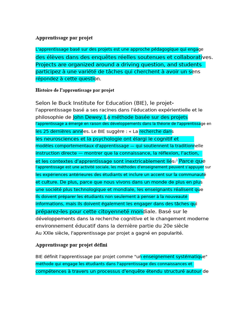 Introduction à l'apprentissage par projet | PDF | Apprentissage ...