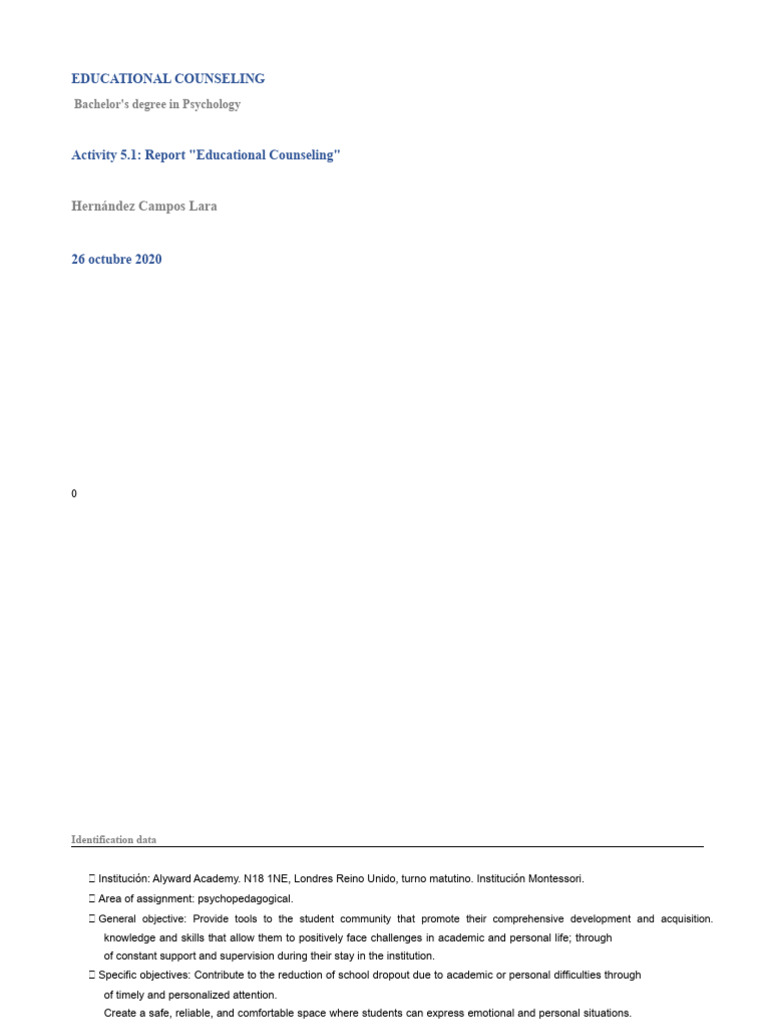 Educational Counseling Report | PDF