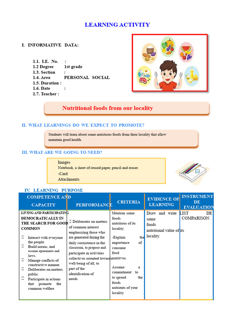 Nutritious Local Foods for 1st Graders | PDF | Nutrition | Diet & Nutrition