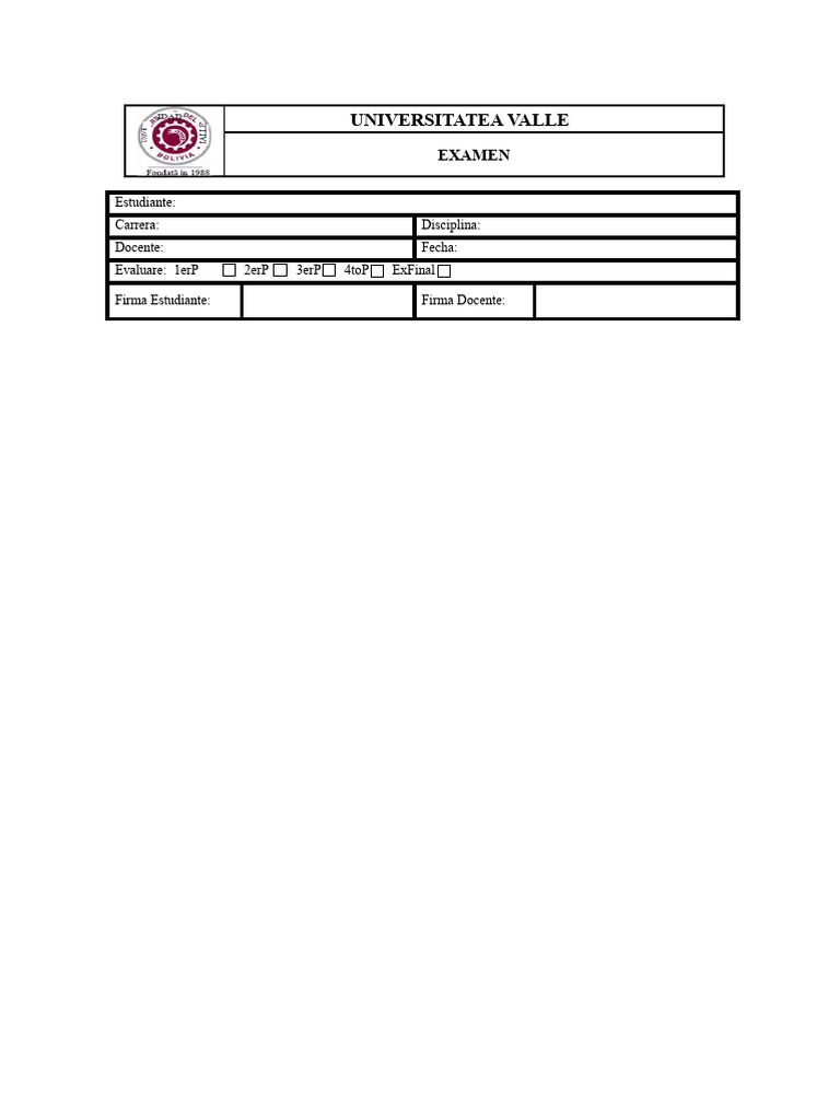 Format - Foaie - Examen (Univalle) | PDF