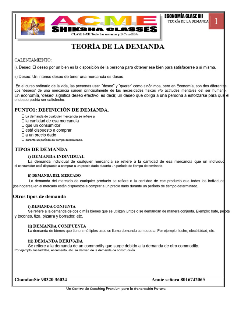 Teoría de la Demanda | PDF | Oferta y demanda | Precios