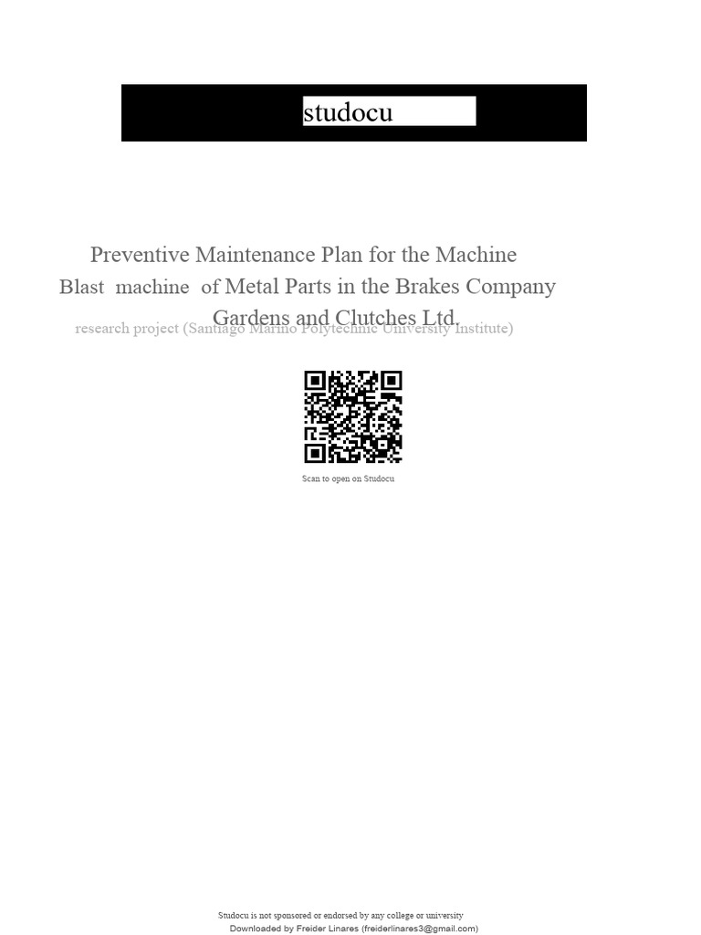 Preventive Maintenance Plan For The Metal Parts Blasting Machine in The ...