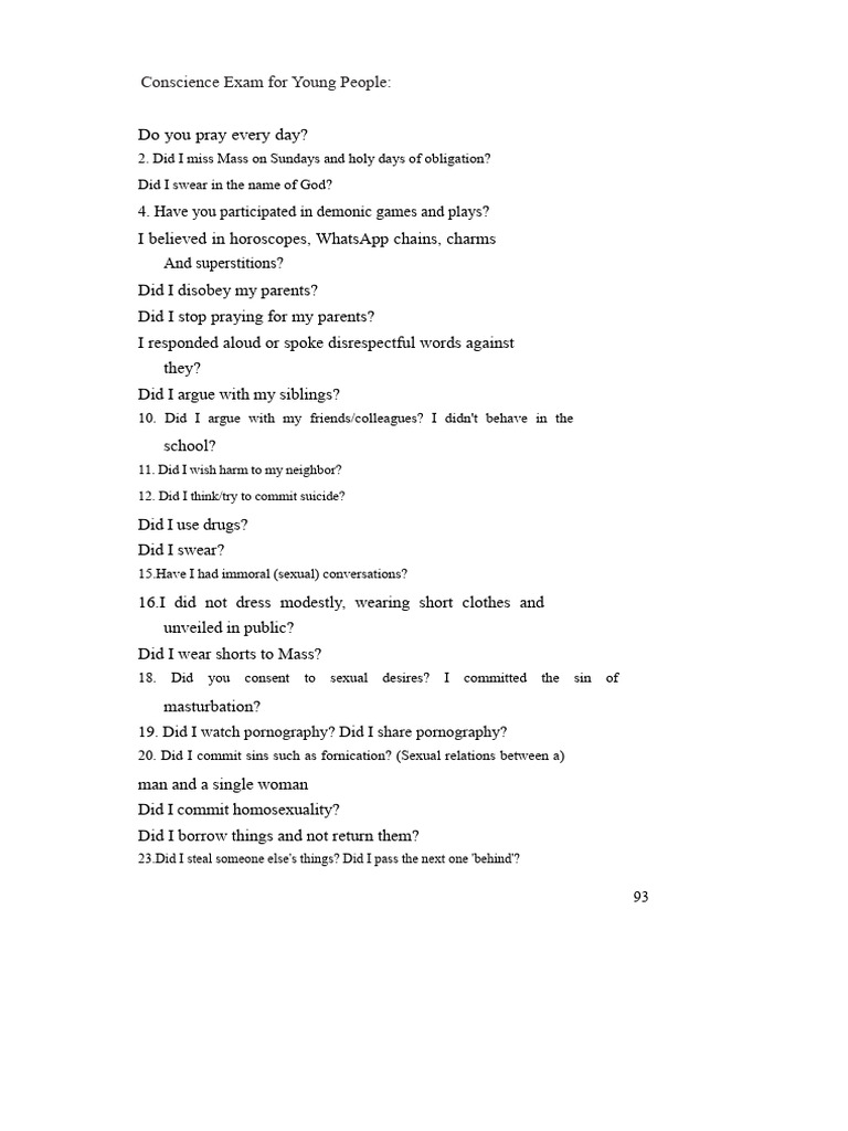 Conscience Exam Questions for Youth | PDF