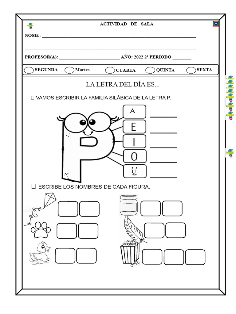 Actividad de Sala: Letra P y Familia Silábica | PDF