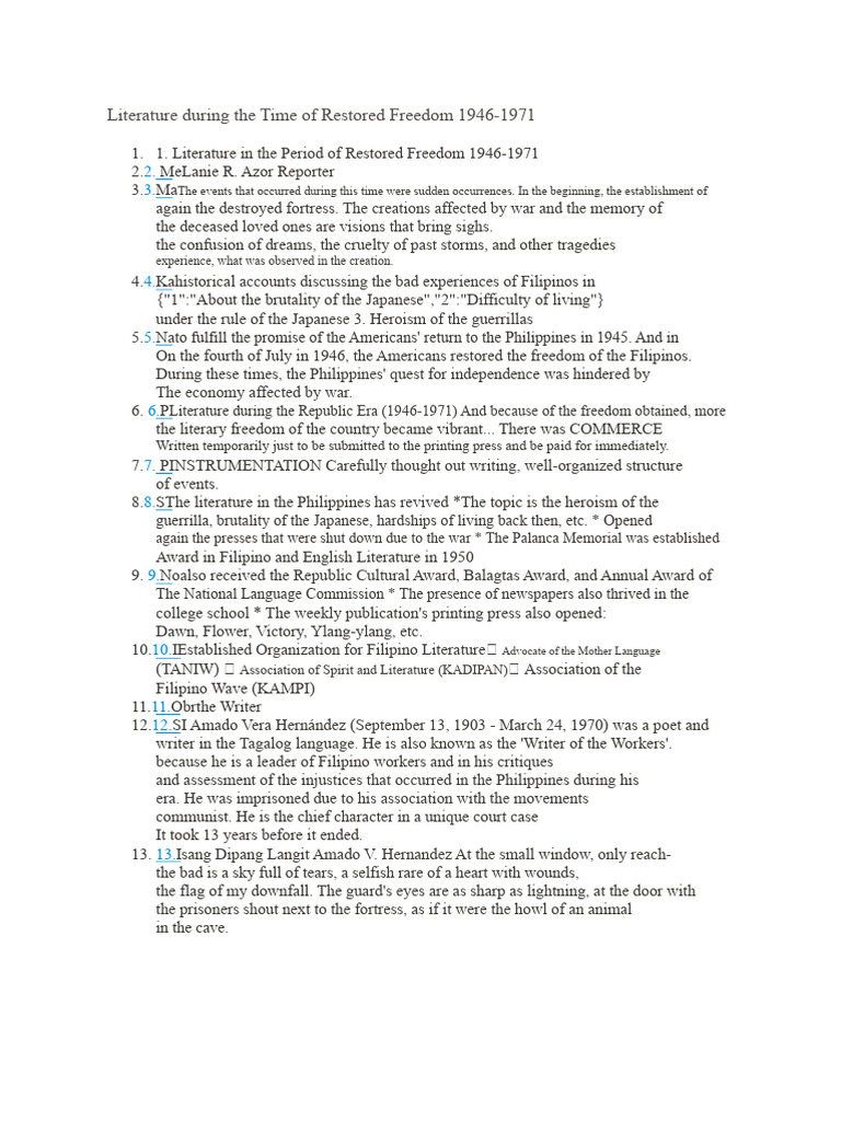Literature During The Period of Restored Independence 1946 | PDF ...