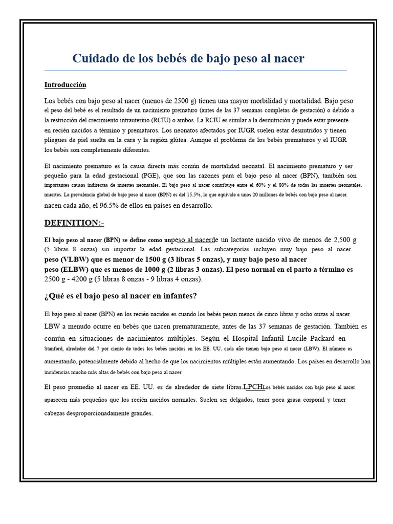 Cuidado de Bajo Peso Al Nacer | PDF | Parto prematuro | Feto