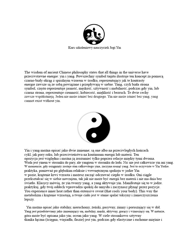 Szkolenie dla nauczycieli Yin Jogi | PDF