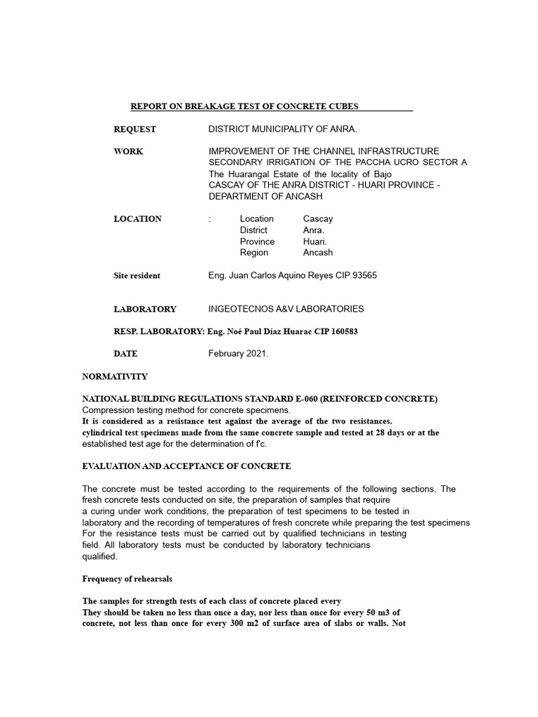 Concrete Cube Breakage Test Report | PDF | Concrete | Applied And ...