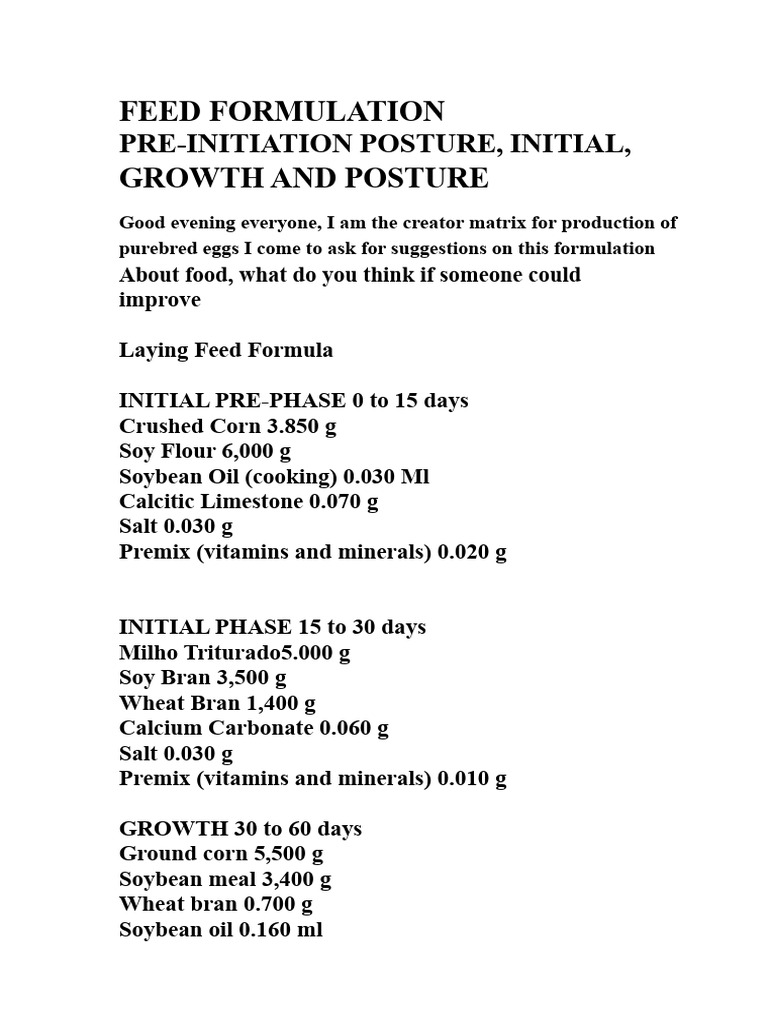Optimal Laying Feed Formulation Guide | PDF
