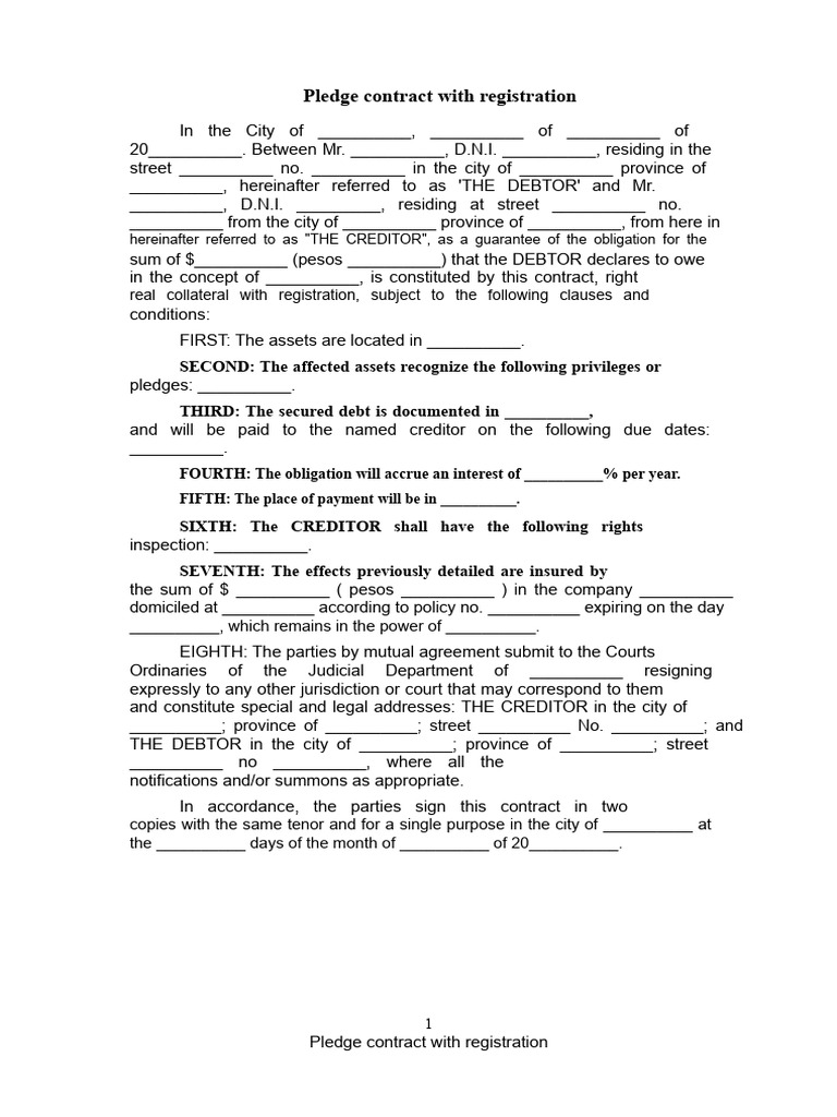 Pledge Contract with Registration Template | PDF