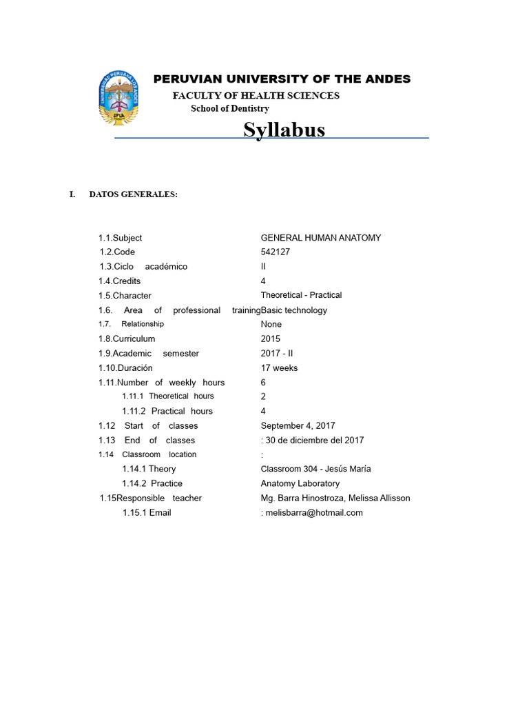 Syllabus General Human Anatomy | PDF | Anatomy | Morphology (Biology)