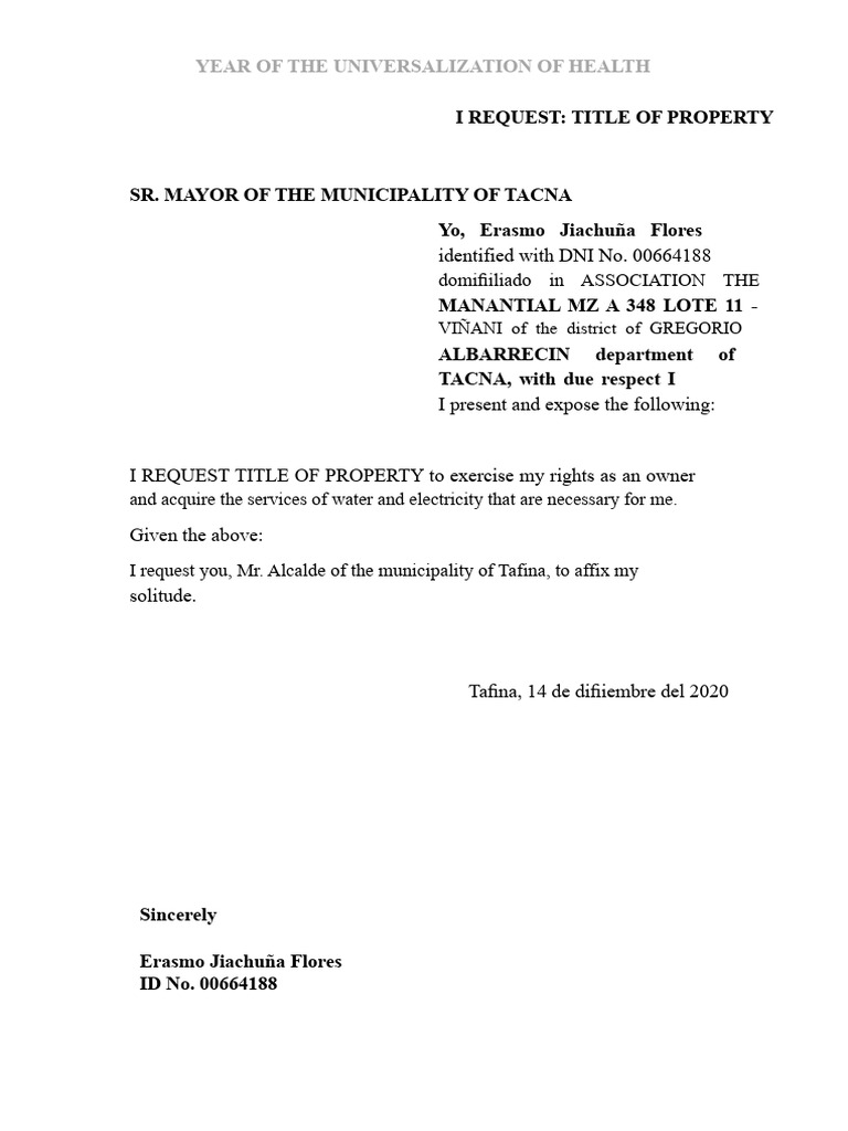 Request For Property Title | PDF