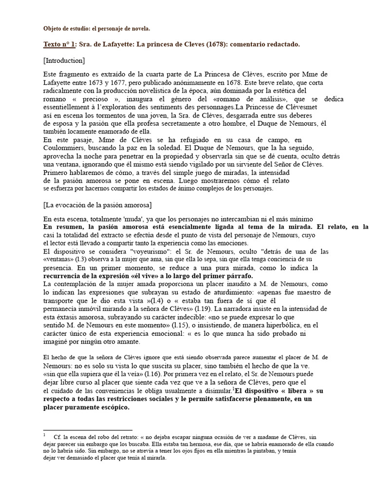 La Princesa de Cleves Comentario | PDF
