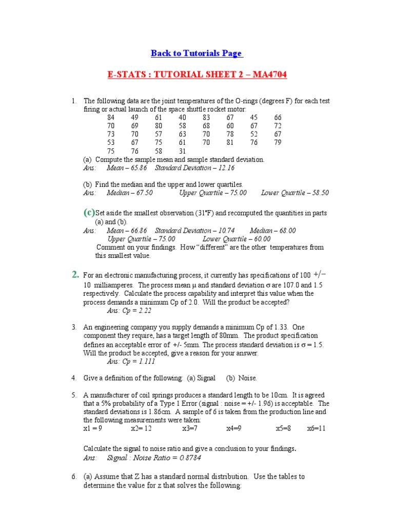 Tutorial 2 | PDF | Standard Deviation | Mean