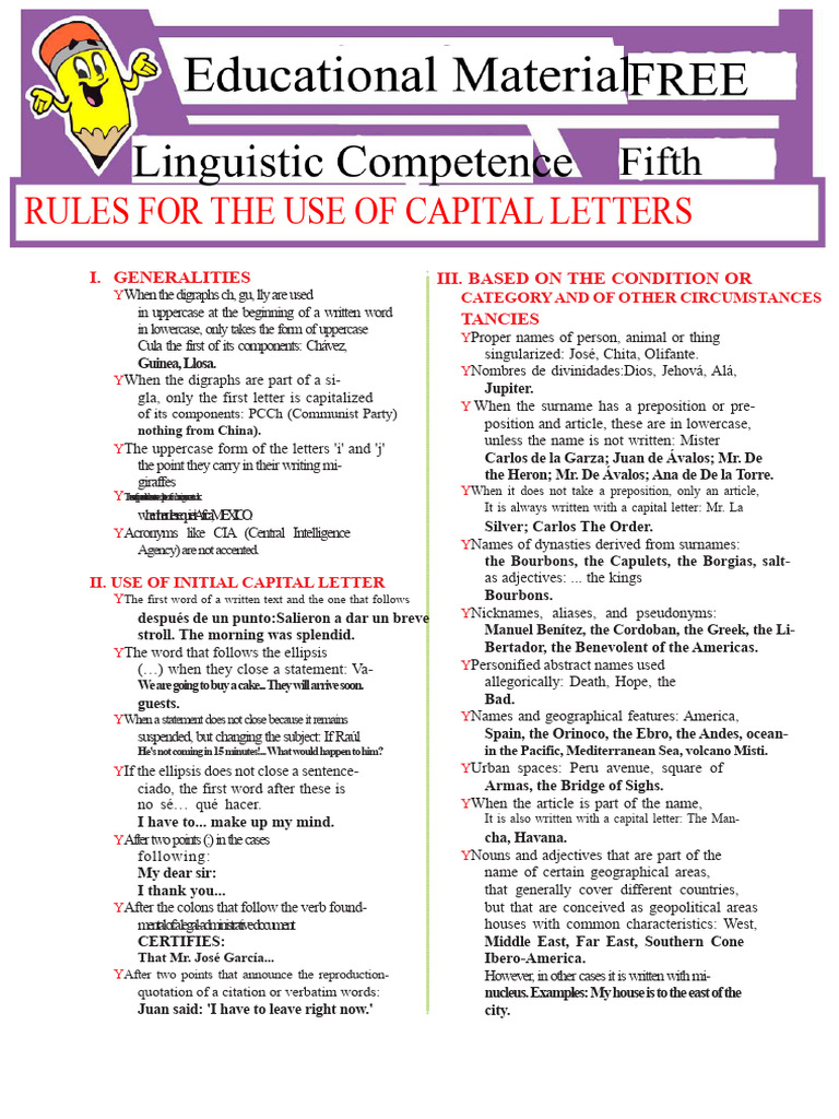 Rules For The Use of Capital Letters For Fifth Grade of Secondary ...