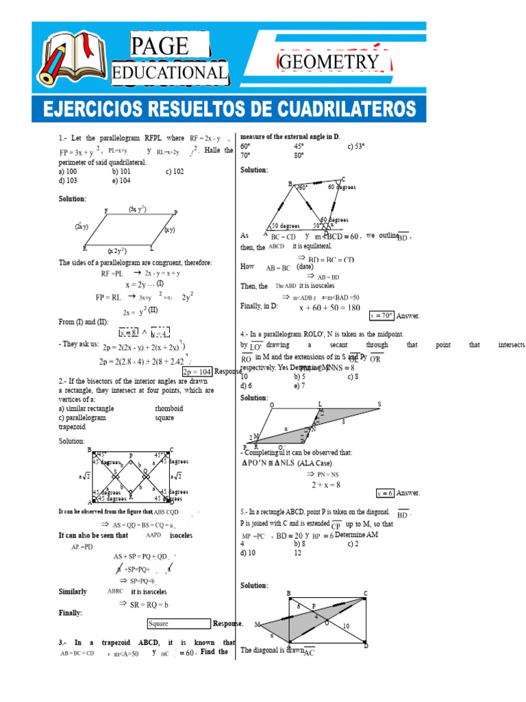 Solved Exercises of Quadrilaterals Educational Page | PDF | Euclidean ...