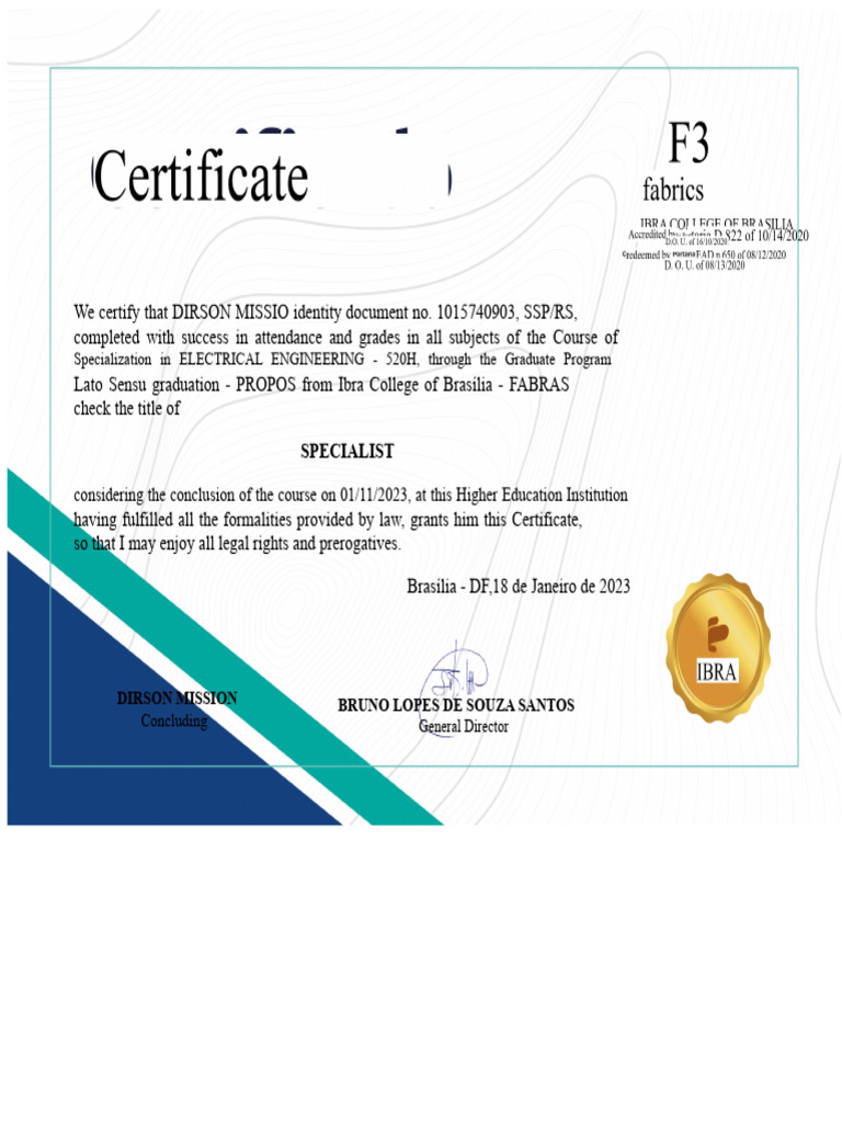 DIRSON MISSIO Electrical Engineering Certificate | PDF