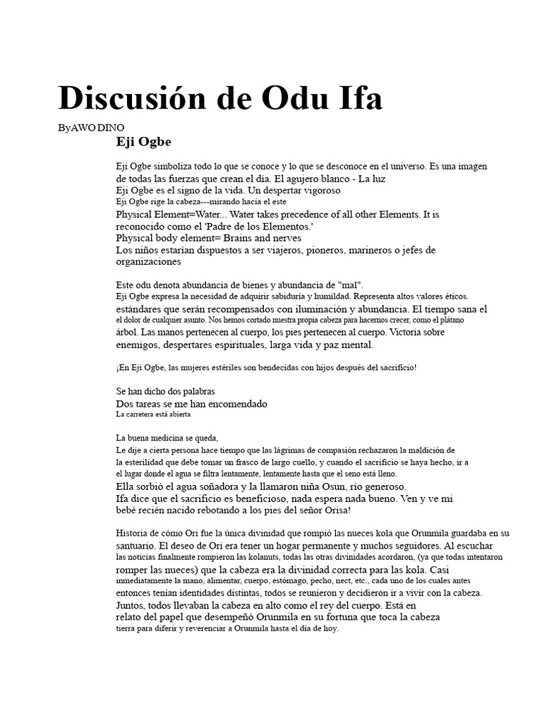 Discusión de Odu Ifá desde Eji Ogbe hasta Irosun | PDF | Pensamiento