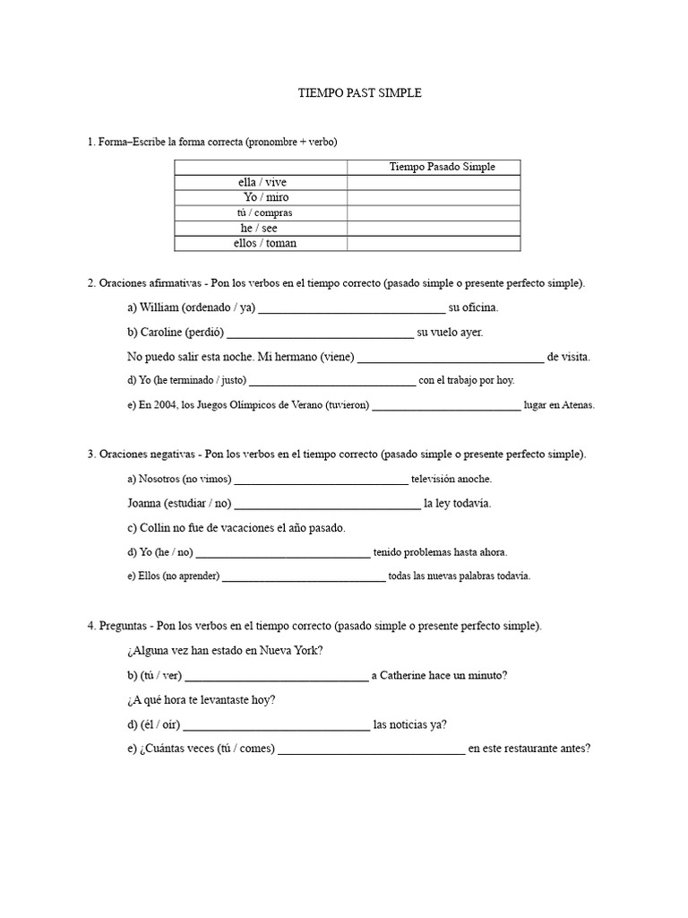 Pasado Simple - Ejercicios de La Clase | PDF | Verbo