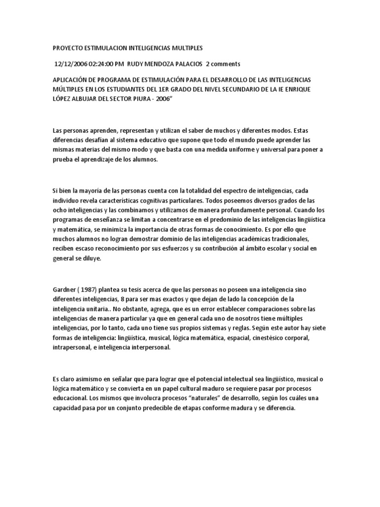 Estimulación de Inteligencias Múltiples en Secundaria | PDF ...