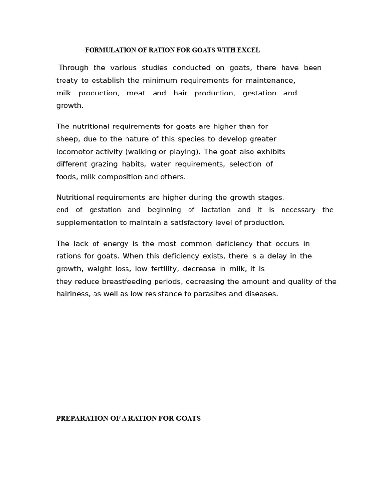 Formulation of Ration For Goats | PDF | Goat | Milk