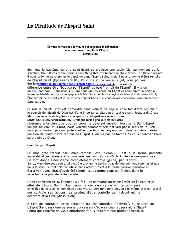Comprendre la Plénitude de l'Esprit Saint | PDF | Saint-Esprit | Saint ...