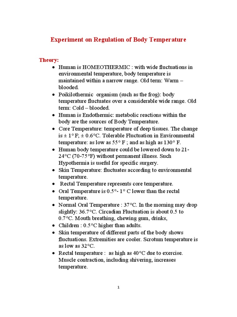 Experiment On Regulation of Body Temperature | PDF | Thermoregulation ...