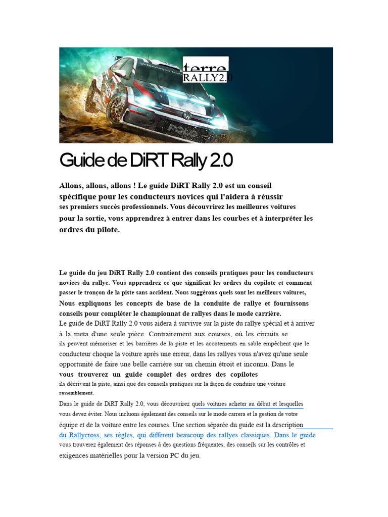 Guide complet pour débutants DiRT Rally 2.0 | PDF | Frein | Système ...
