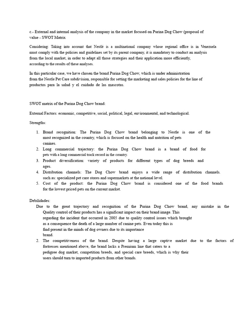 External and Internal Analysis - Purina Dog Chow Nestle | PDF | Swot ...