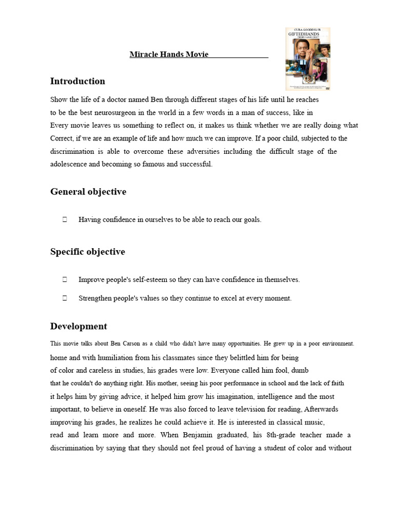Workshop Movie Miracle Hands | PDF | Ben Carson | Psychology