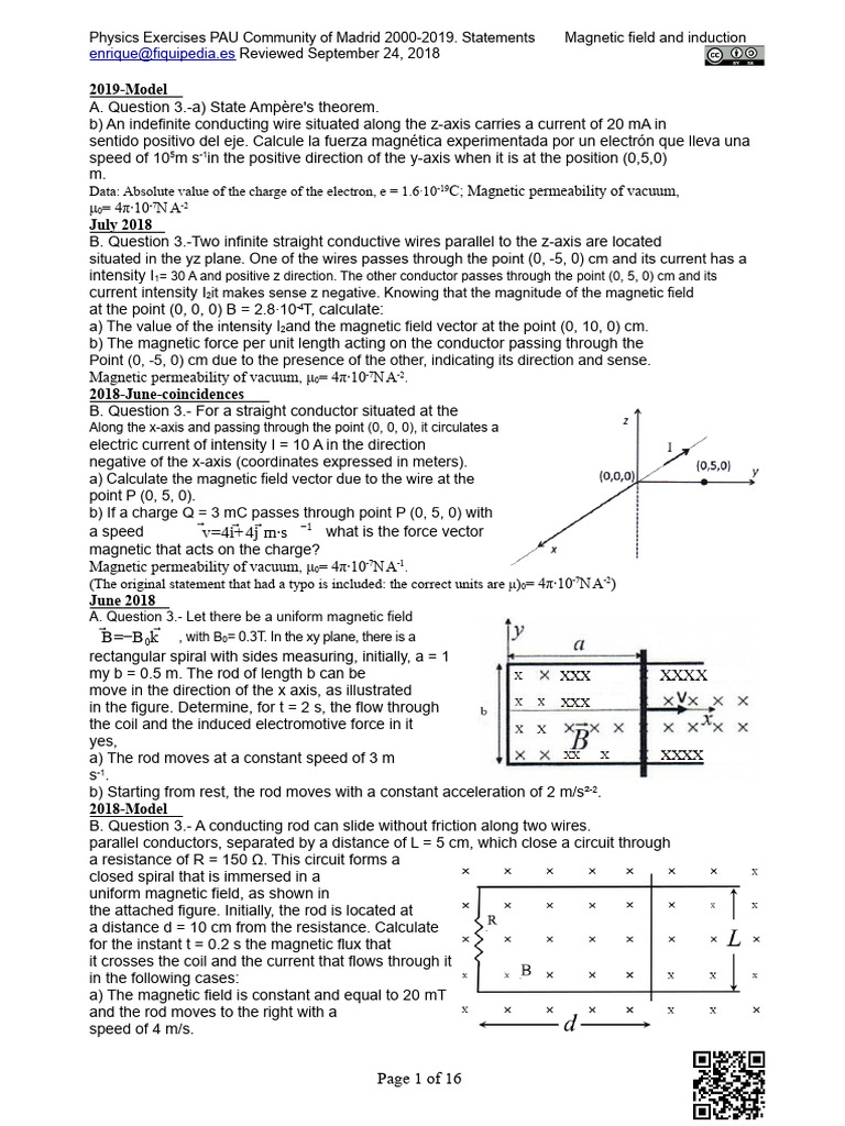 Physics Exercises on Magnetic Fields 2000-2019 | PDF | Magnetic Field ...