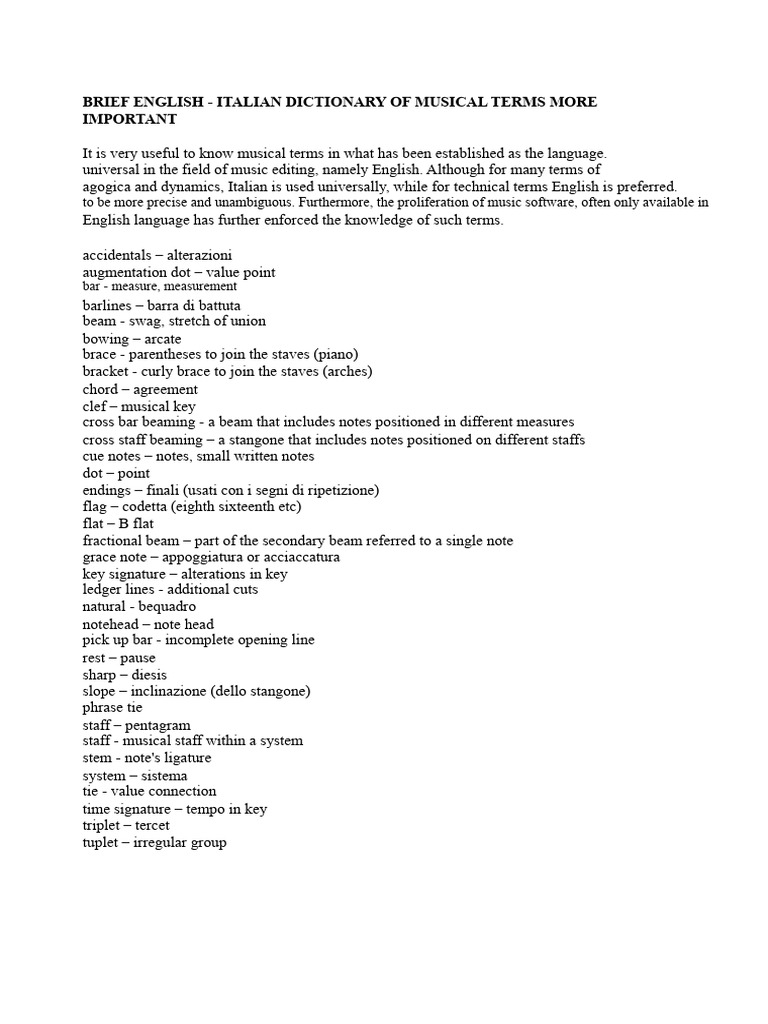 English-Italian Musical Terms Dictionary | PDF