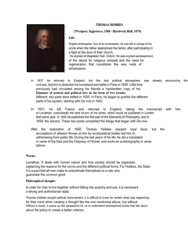Thomas Hobbes: Life and Philosophy | PDF | Thomas Hobbes