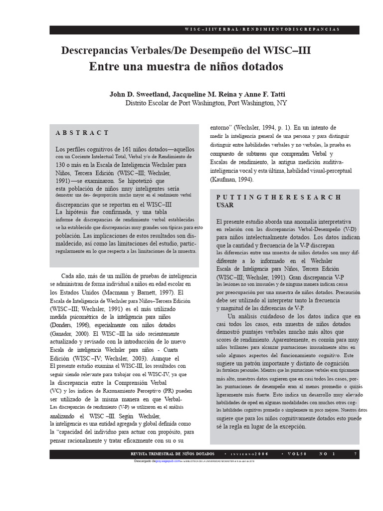 Discrepancias en El Rendimiento Verbal Del WISC-III | PDF | Escala de ...