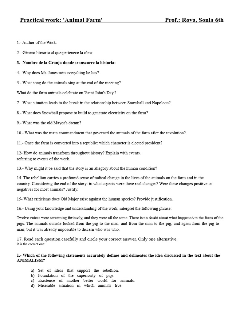 "Animal Farm Analysis and Discussion Guide" | PDF