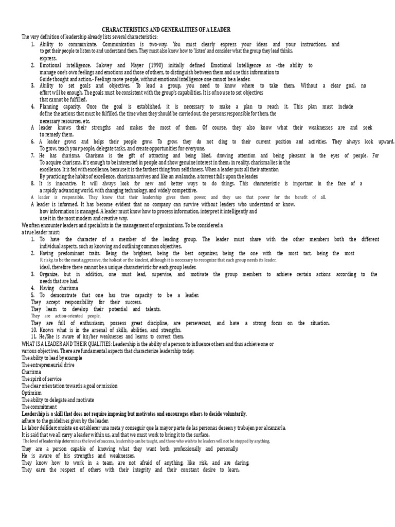 Essential Leadership Characteristics | PDF | Leadership | Goal