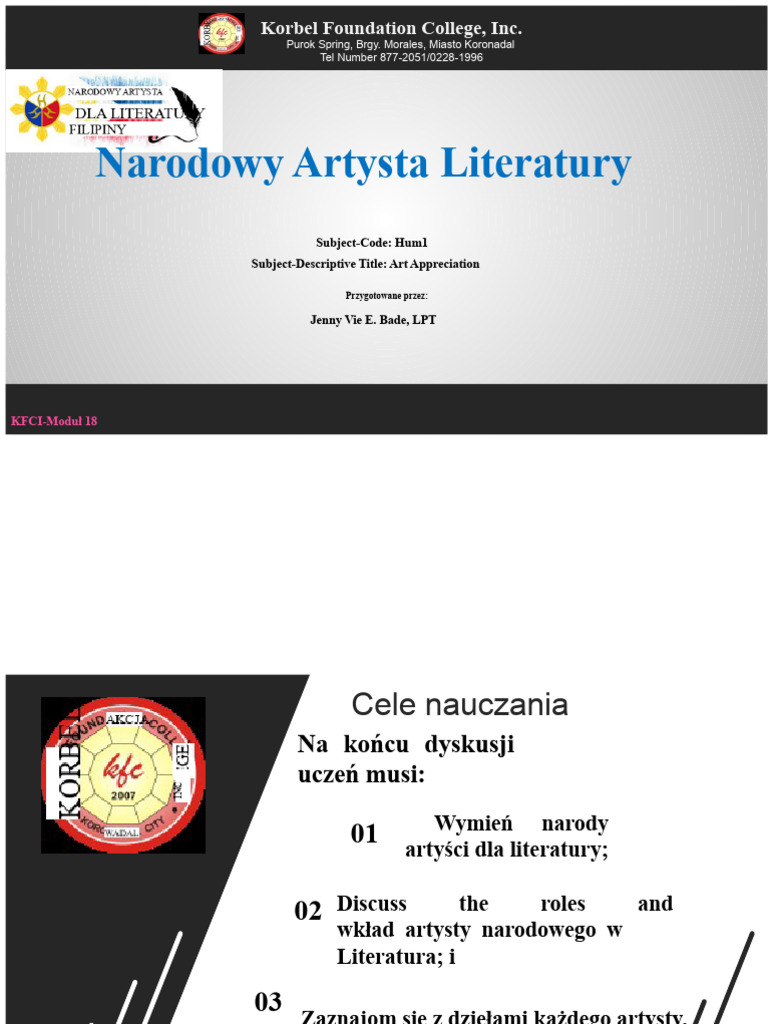 Ppt. 18 Krajowy Artysta Literatury | PDF