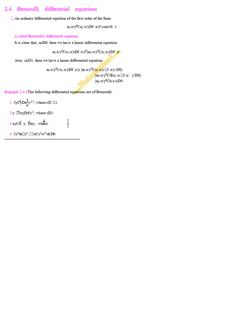 Bernoulli Differential Equations Pdf Equations Differential Equations