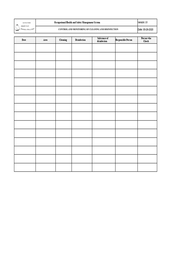 Format - Cleaning and Disinfection Control and Monitoring | PDF