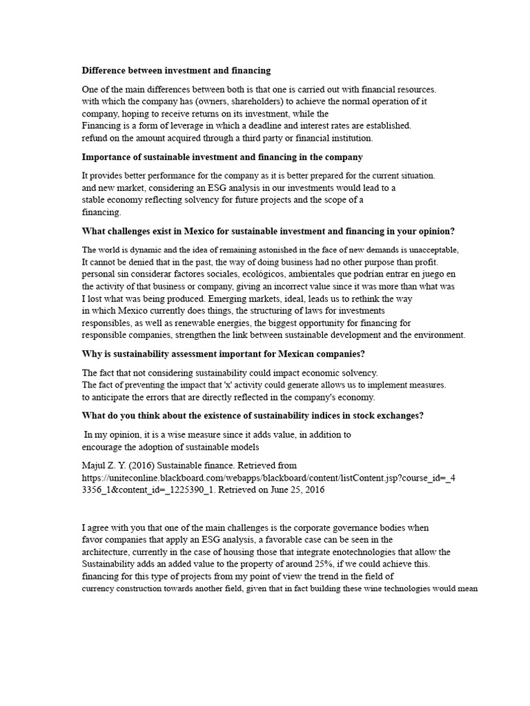 Difference Between Investment and Financing | PDF | Sustainability ...