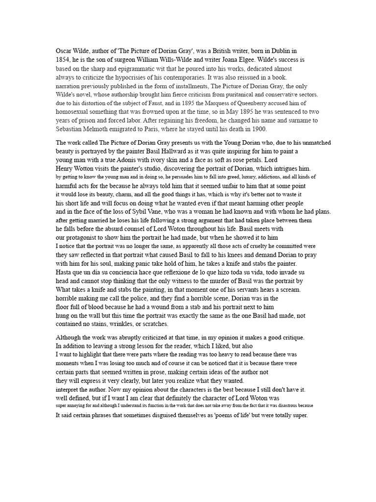 Oscar Wilde's Life and Dorian Gray Analysis | PDF | The Picture Of ...