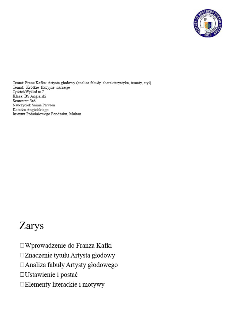 Artysta Głodu | PDF