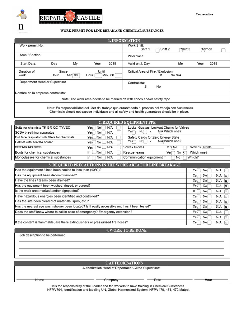 Work Permit for Chemical Handling Safety | PDF | Personal Protective ...