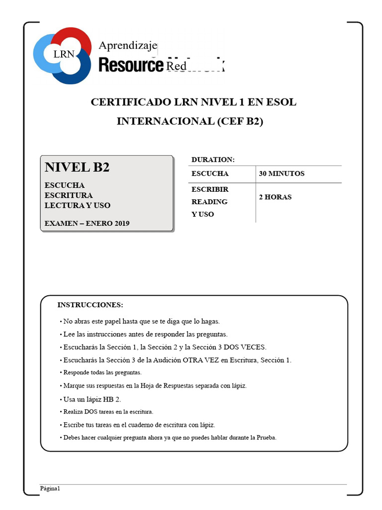 Examen de LRN Nivel B2 Enero 2019 | PDF | Charlotte Bronte | Imprenta
