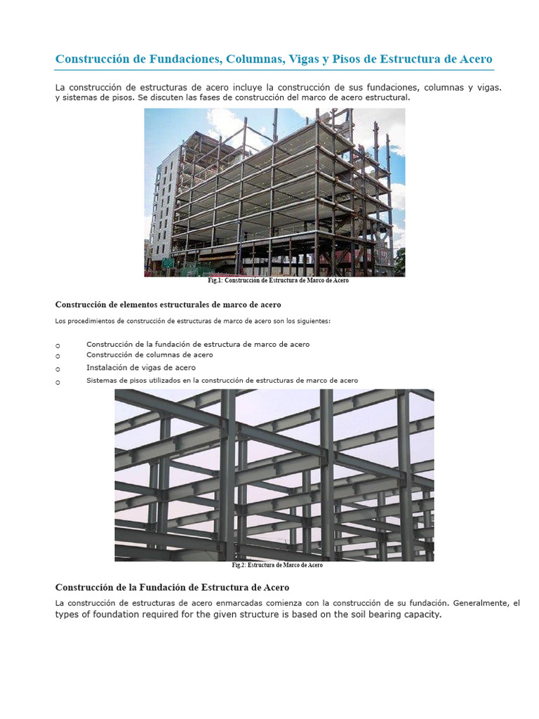 Construcción de Fundaciones de Estructura de Marco de Acero: Columnas ...